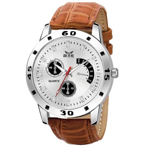 Buy Axe Style Analog White Dial Brown Strap Watch for Men (X-1201 ...