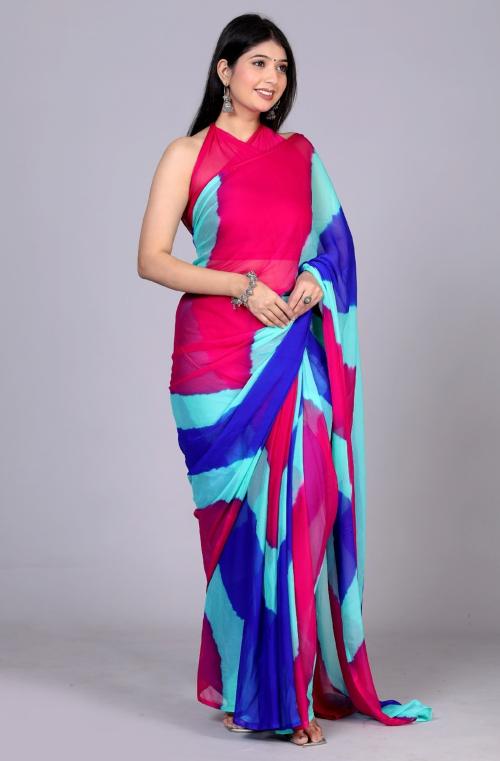 Buy VL Sarees Chiffon Lahariya Printed Multicolor Saree for Women’s With Blouse Online at Best ...