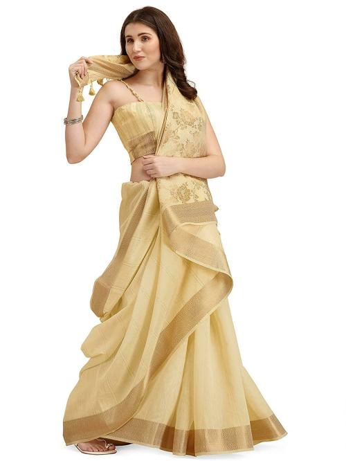 Buy Dungrani Women Yellow Floral Cotton Silk Saree With Unstitched ...