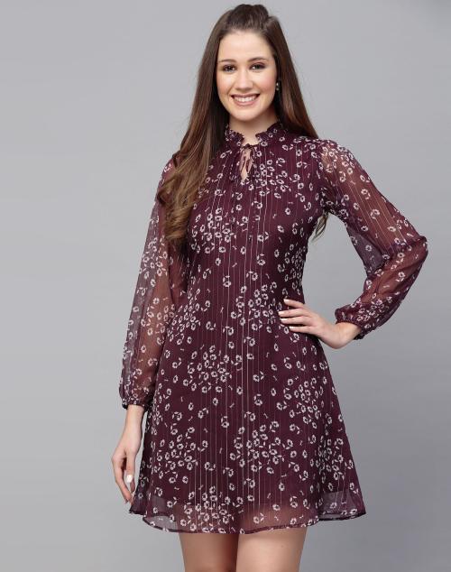 Buy Selvia Chiffon Purple Printed Dress Online at Best Prices in India ...