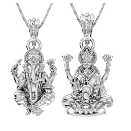Buy A Akshat Sapphire Pure Silver God Ganesh and Laxmi Pendant Suitable ...