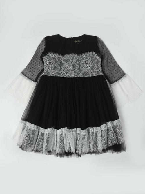 Buy Bella Moda Girls Fit and Flair Solid Full Sleeve Party Wear Dress ...