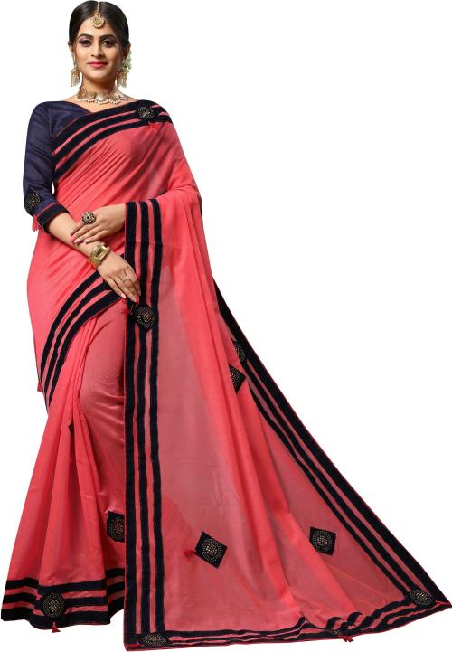 Buy Febo Fashion Women Orange Embellished Chanderi Single Saree Online ...