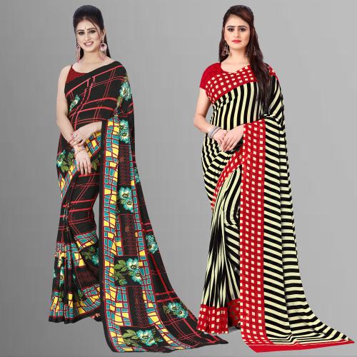 Buy Anand Women Multicolor6 Self Design Pattern Georgette Pack of 2 ...