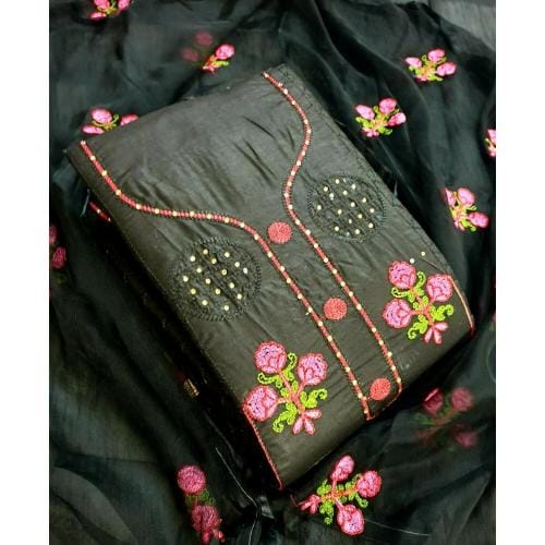 Buy GURHAL Embroidered Cotton Unstitched Dress Material Black Online at ...