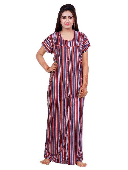 Buy NACNO Women's Hosiery Cotton Front Open Nighty/Maxi/Nightgown Red ...