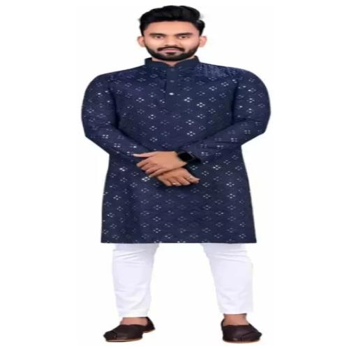 Buy CLOTHINK HUB Men Embroidered Cotton Blend Solid Long Kurta (Regular ...