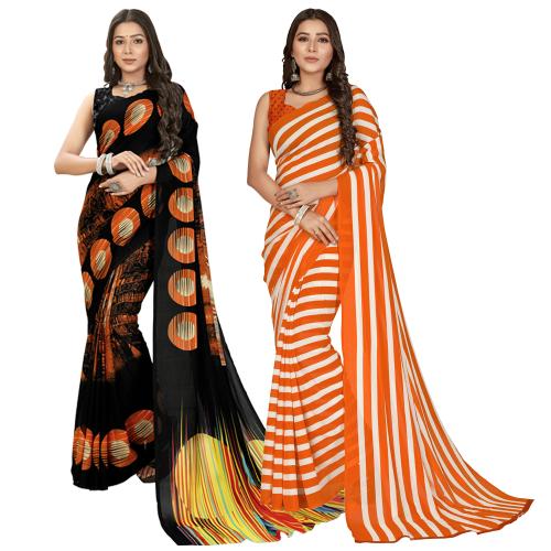 Anand Women Multicolor9 Self Design Pattern Georgette Pack of 2 Saree ...