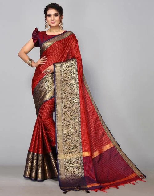 Buy Satrani Poly Silk Maroon Color Saree with Blouse piece | sarees for ...