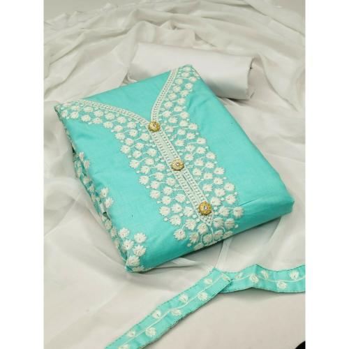 Buy GURHAL Embroidered Cotton Unstitched Dress Material Light Blue ...
