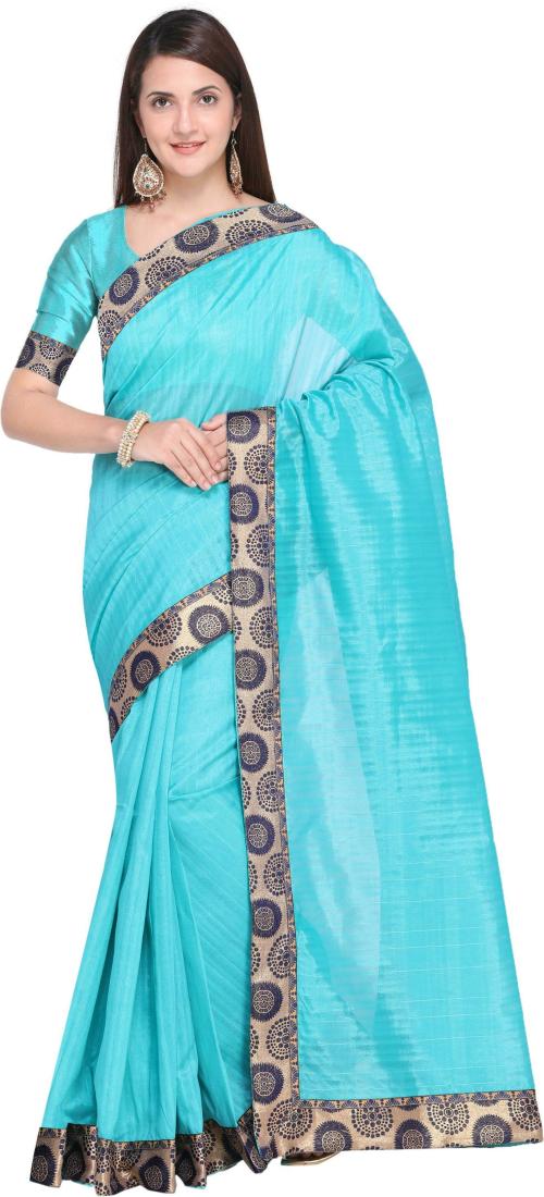 Buy Suntex Women Turquoise Solid Silk Blend Single Sarees Online at ...