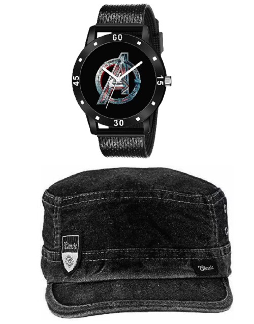 Buy BIZOLO Solid Sports Regular Jeans BlackCap and Crazy Analog Avenger ...