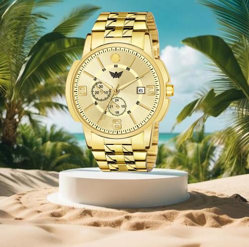 Buy ABREXO, Abx02266-Gold Plated Date Functioning Quartz Mechanism Stainless Steel Gold Chain ...