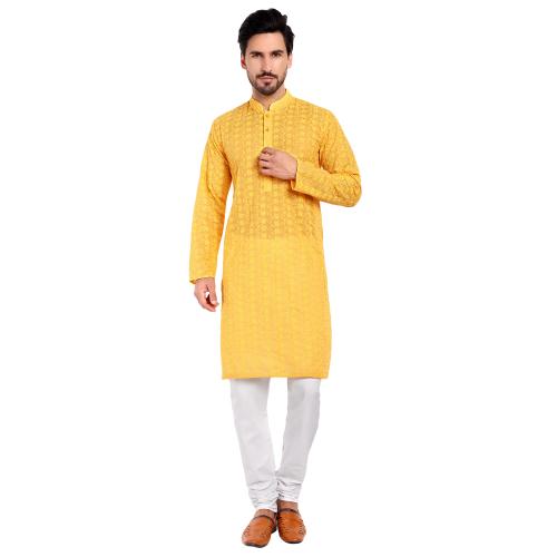 Buy Excent Men's Chikan Embroidery Cotton Traditional Comfort & Stylish ...