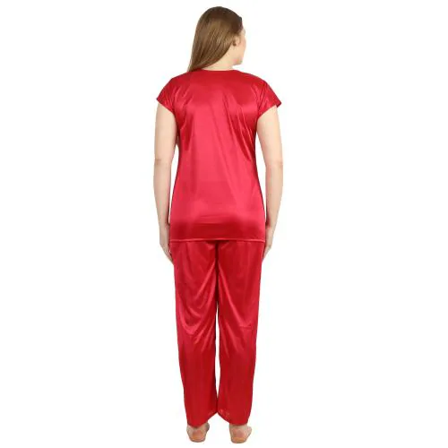 Buy LOOK PLUS Women's Satin Plain/Solid Red Night suit Top & Pajama Set ...
