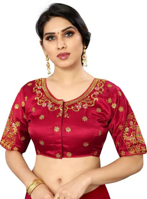 Buy Jay Pal Women Maroon Self Design, Embriodered Pure Silk Round Neck Blouse Online at Best ...