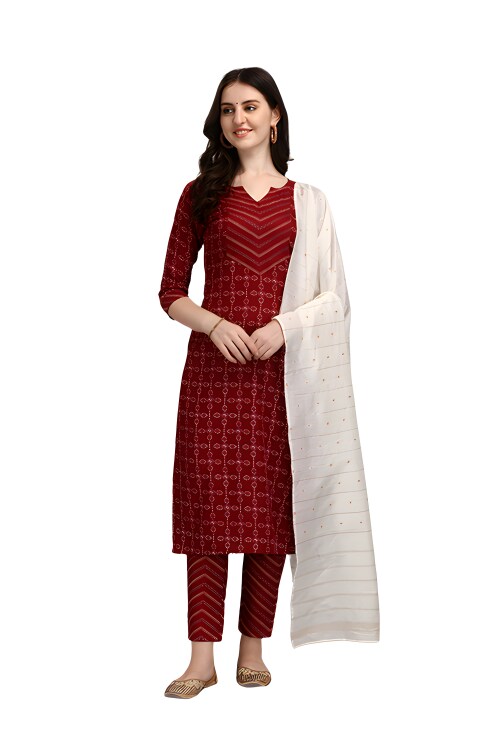 Buy CHUKCHUK Bandhani Rayon Kurti Pant Dupatta Set XXL Online at Best ...