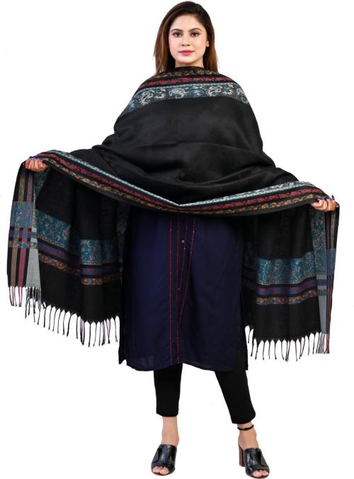 Buy FusFus Women Black Paisley Wool Shawl - Free Size Online at Best ...