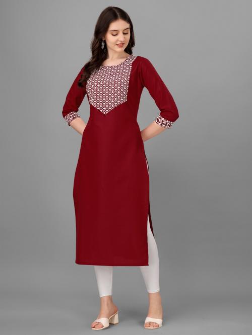 Buy Parnavi Chiken Embroidery Cotton Maroon Kurti Online at Best Prices ...