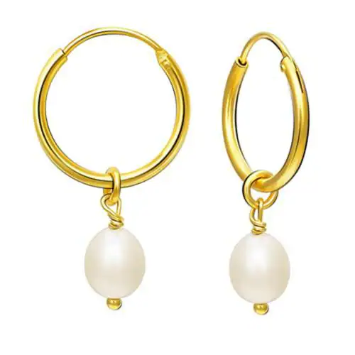 Buy Giva Sterling Silver 18K Gold Plated Pearl Drop Hoops For Women ...