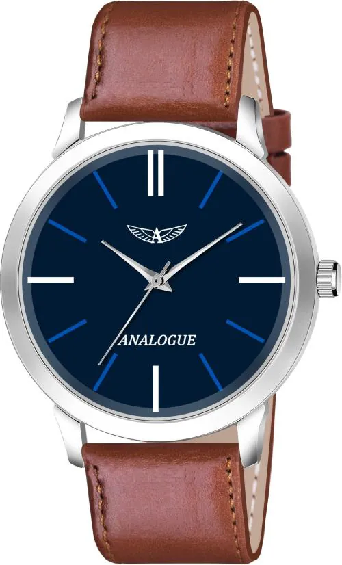 Buy ANALOGUE Ultra Slim Analog Blue Dial and Brown Strap Watch for Men ...