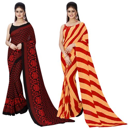 Anand Women Multicolor4 Self Design Pattern Georgette Pack of 2 Saree ...