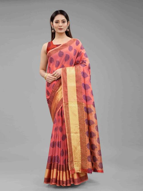 Buy Silk Land Women Pink Woven Design Pure Cotton Saree ( One Size) Online at Best Prices in ...
