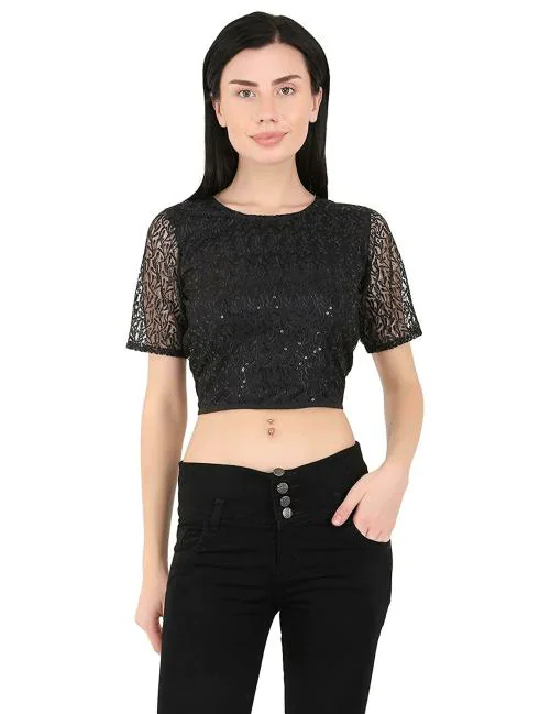 Buy UNFAKENOW Women Black Floral Net Top (XXL) Online at Best Prices in ...