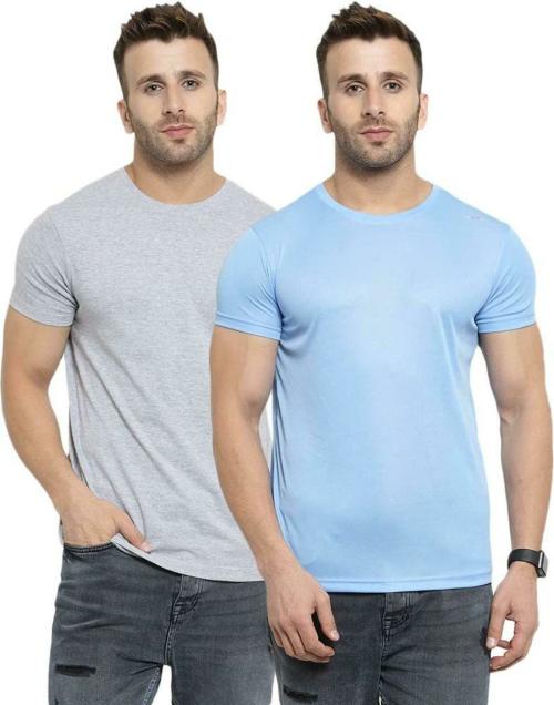 Buy DAMN GUD DG Men Grey and Light Blue Solid Cotton Blend T-Shirt -XL ...