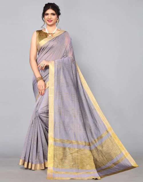 Buy Siril Polycotton Grey Color Saree with Blouse piece | sarees for ...