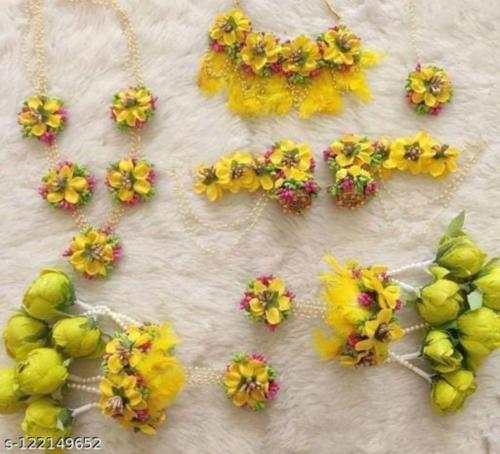 Buy Radhe Krishna Creation Floral Jewellery Set for Haldi / Mehendi for ...