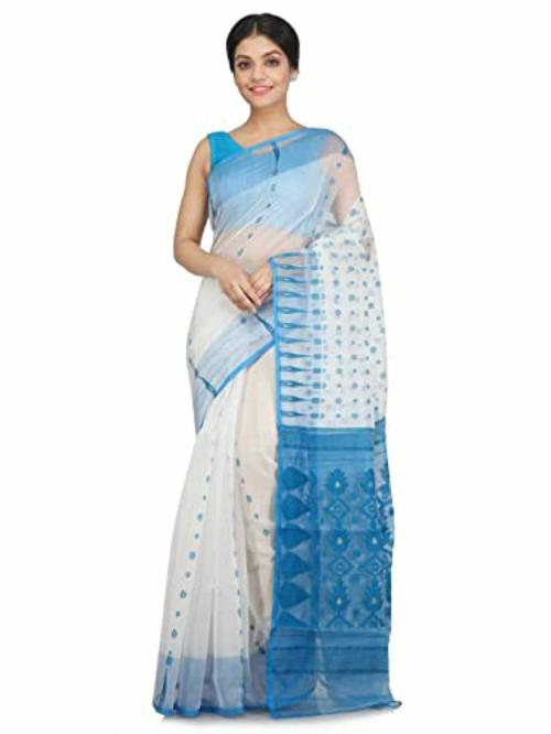 Buy PinkLoom Women White Woven Pure Cotton Jamdani Saree Online at Best Prices in India - JioMart.