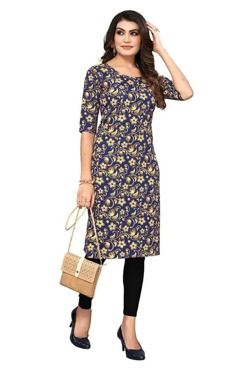 Buy Helwin Desiner Women and Girls Blue,Yellow Printed Crepe A-Line ...