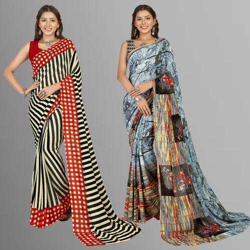 Buy Anand Women Multicolor9 Self Design Pattern Georgette Pack of 2 ...