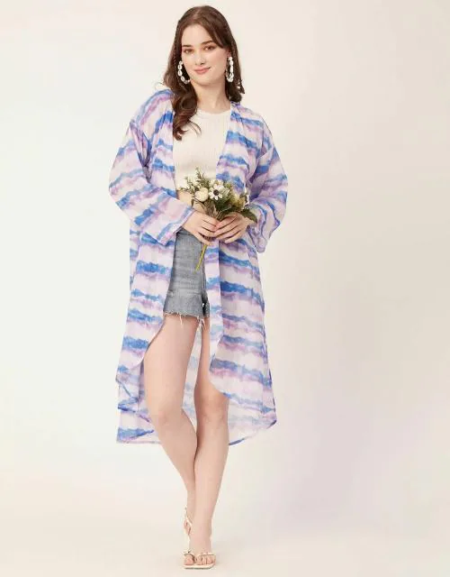 Buy Moomaya Women Printed Sheer Shrug, Long Length Casual Beach Wear ...