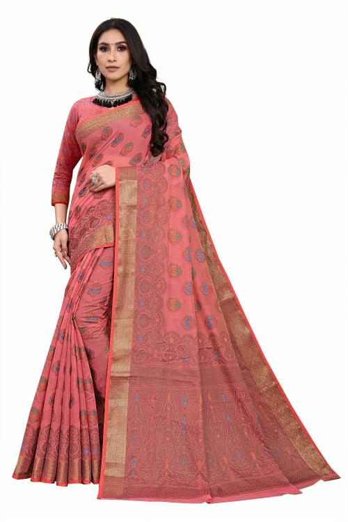 Buy BRODLOG Irish Self Design Chanderi Cotton Blend, Jacquard Saree for ...