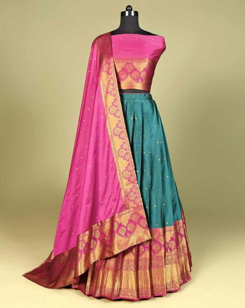 Buy HALFSAREE STUDIO Rama Zariwork Banarasi Silk Lehenga Choli Online at Best Prices in India ...