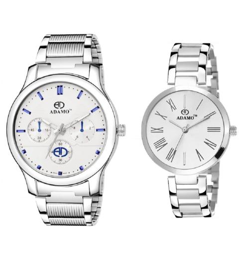 Buy ADAMO Couple Combo White Dial Men's & Women's Watch 856SSM01 ...
