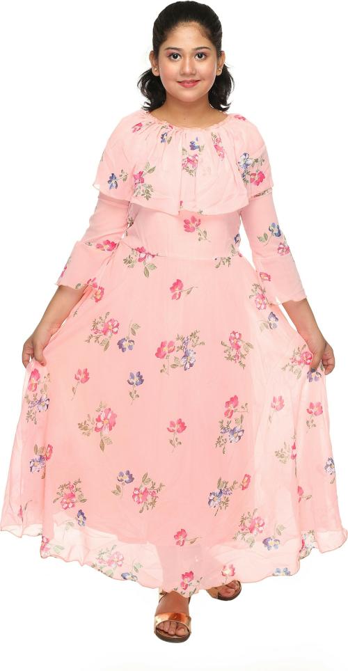 Buy SFC FASHIONS Girls Pink Chiffon Gathered Maxi or Full Length ...