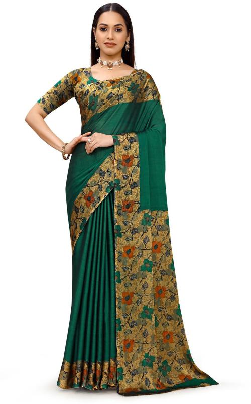 Buy Women Green Printed Silk Blend Single Saree Online at Best Prices ...