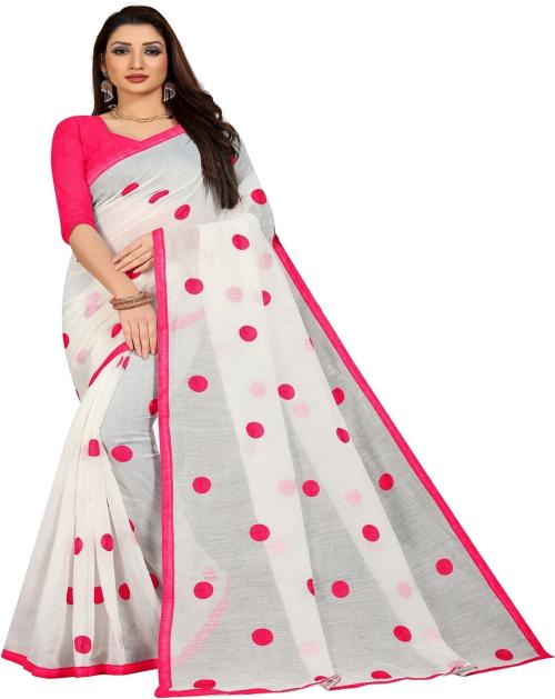 Lady Raiment Embroidered Chanderi Cotton Blend Saree (White) - JioMart