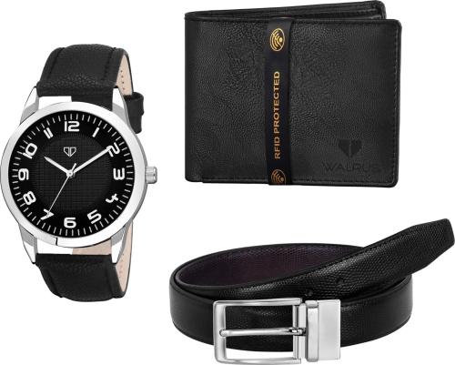 Buy Walrus Black Belt With Wallet And Watch For Men (Combo Of 3) Online ...