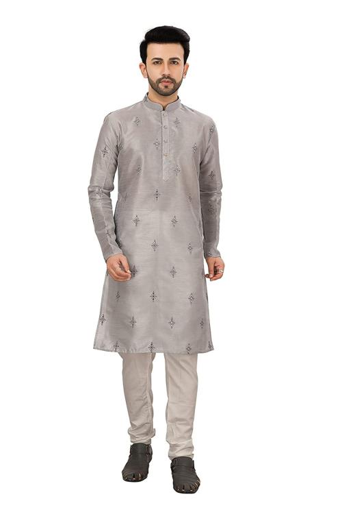 Buy HEORA Mens Grey Silk Blend Kurta Pyjama Set for Ethnic and Designer ...