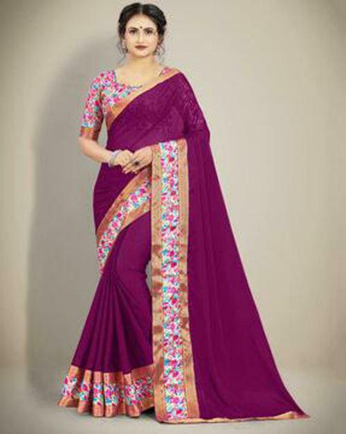 Buy Rajshree Women Purple Rangoli Saree with Blouse Online at Best ...