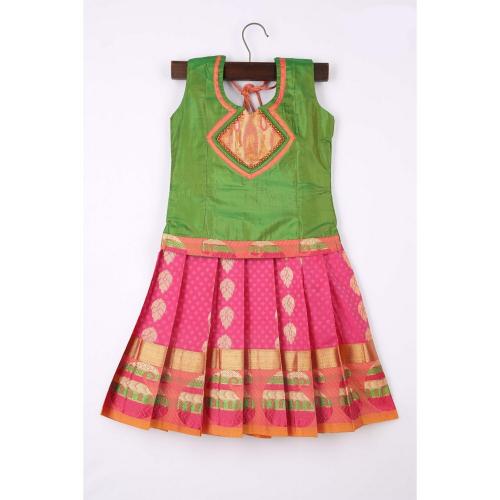 Buy Shivangi Girls Art Silk Pink Pattu Pavadai_2 Years Online at Best ...