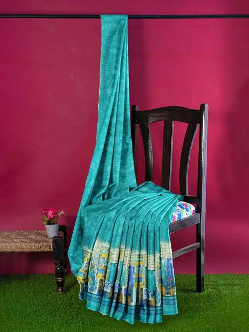 Buy SUALI Women Blue Printed Georgette Single Saree Online at Best ...
