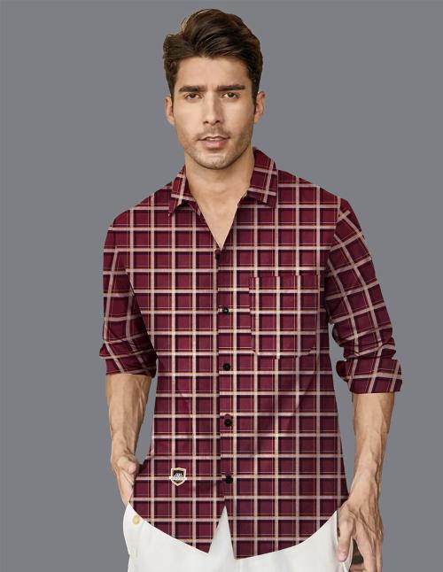 Buy Broon Men Checked Casual Maroon and White Full Sleeve Shirt Online at Best Prices in India ...