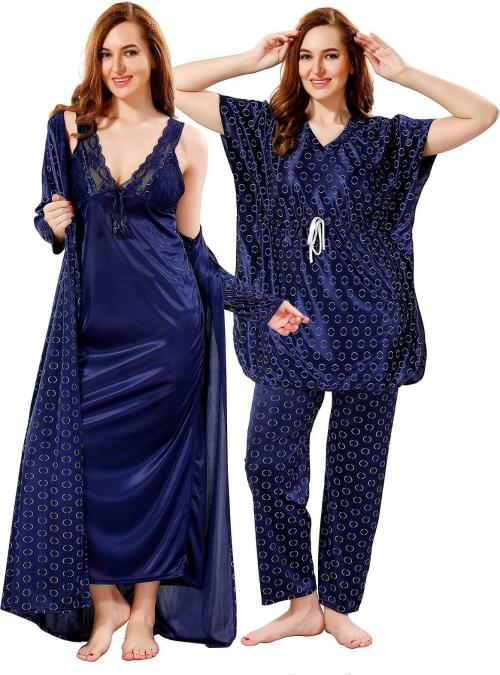 Buy Be You Women Navy Blue Solid Satin Nighty Set Online at Best Prices ...