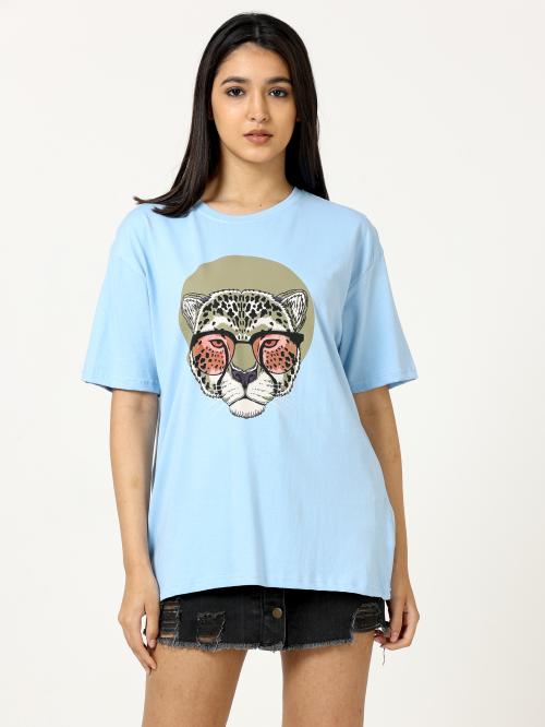 Buy Light Blue Leopard Face Printed Oversized T-shirt For women Online ...