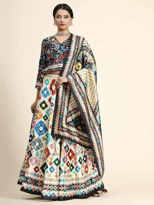Buy KAHIRAA WHOLETEX Cream-Coloured & Black Printed Semi-Stitched ...